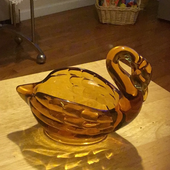Other | Vintages Viking Glass Amber Swan Candy Dish | Poshmark